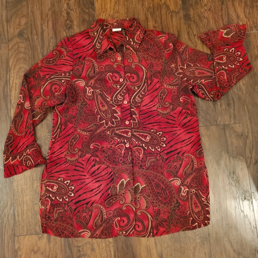 Studio C Italy Paisley Animal Print Button Up Blouse … - Gem